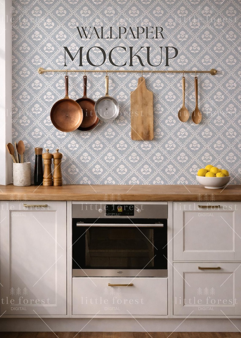 Nordic Country Kitchen Wallpaper Mockup PSD, Cozy Neutral Kitchen ...