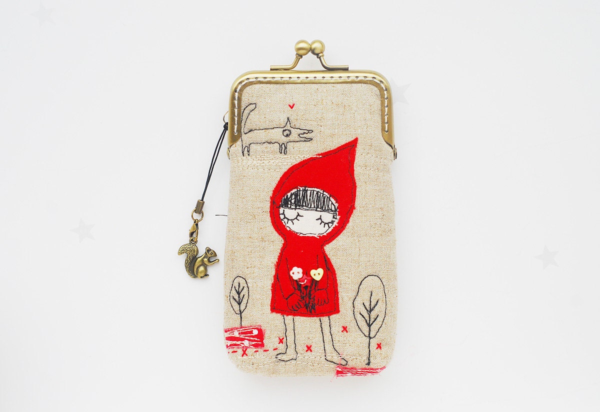 Embroidered Linen Phone Case: Little Red Riding Hood Glasses Case - Etsy