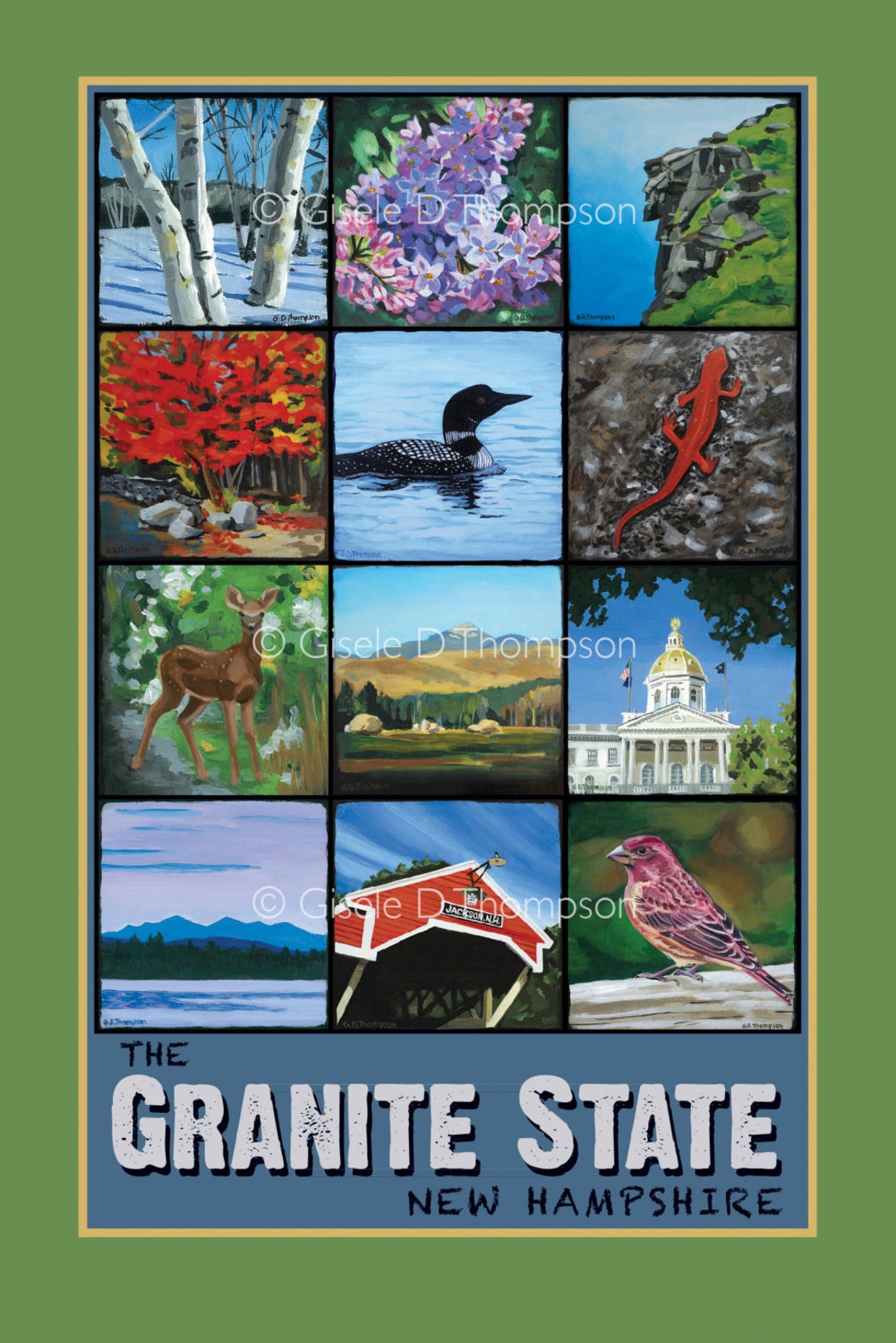 The Granite State NH Poster 11x17 or 8x12 Print Fall Icons of - Etsy