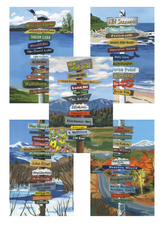 All 5 NH Signpost Poster NH Seacoast NH Lakes Region | Etsy