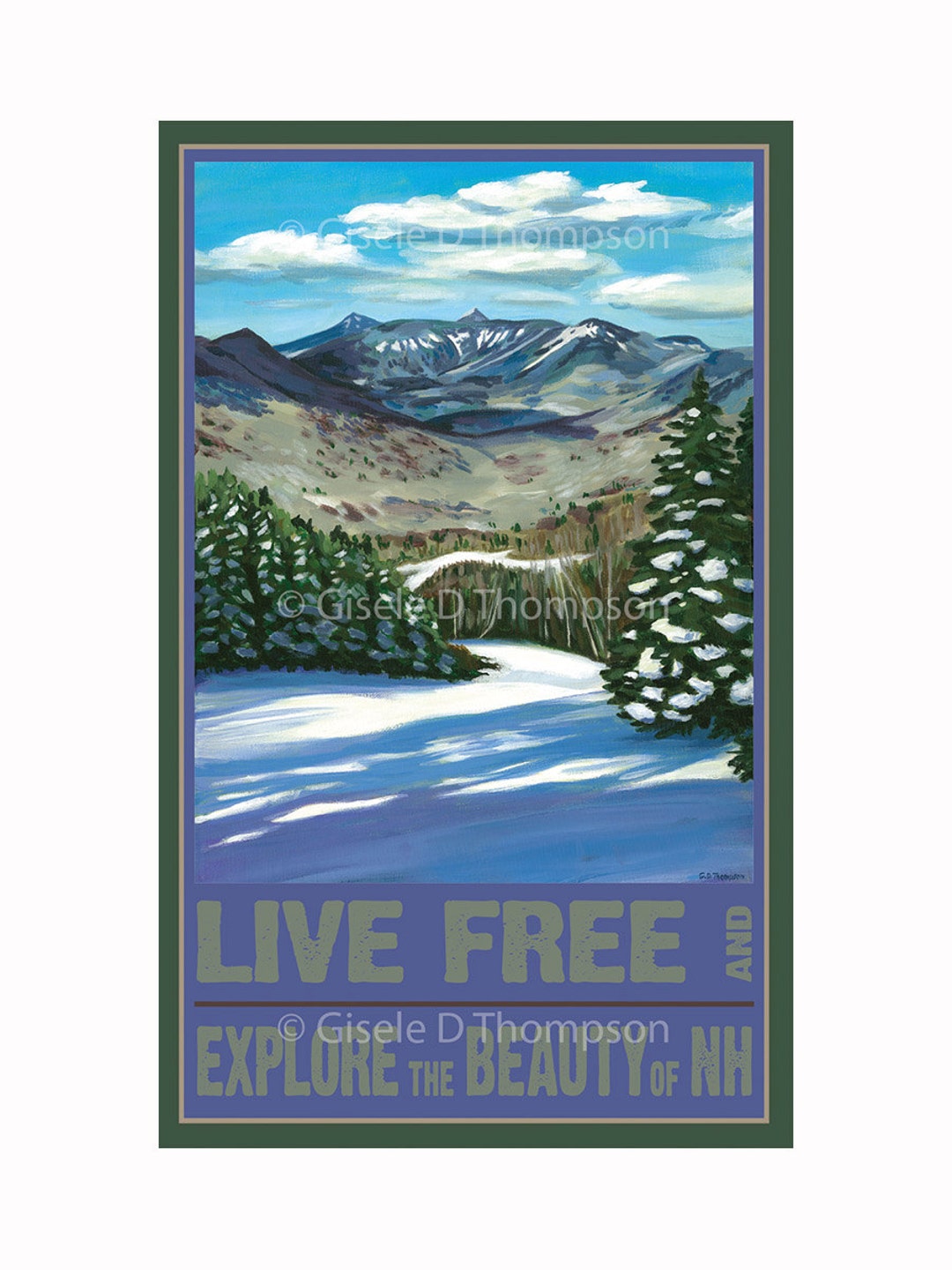 Live Free and Explore NH Winter Poster 8x12 or 11x17 "view From Loon ...