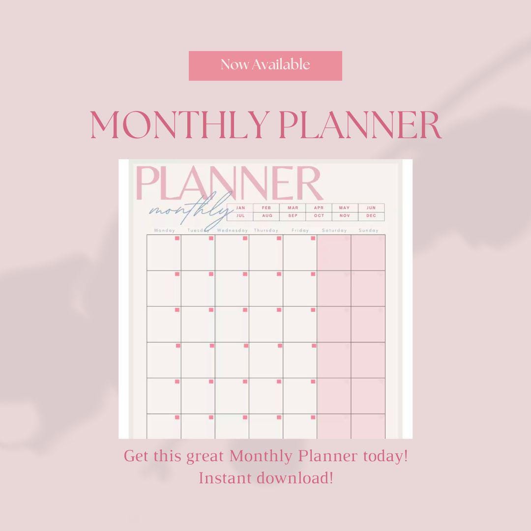 Pink Monthly Planner - Simple Monthly Digital/printable Planner - Etsy