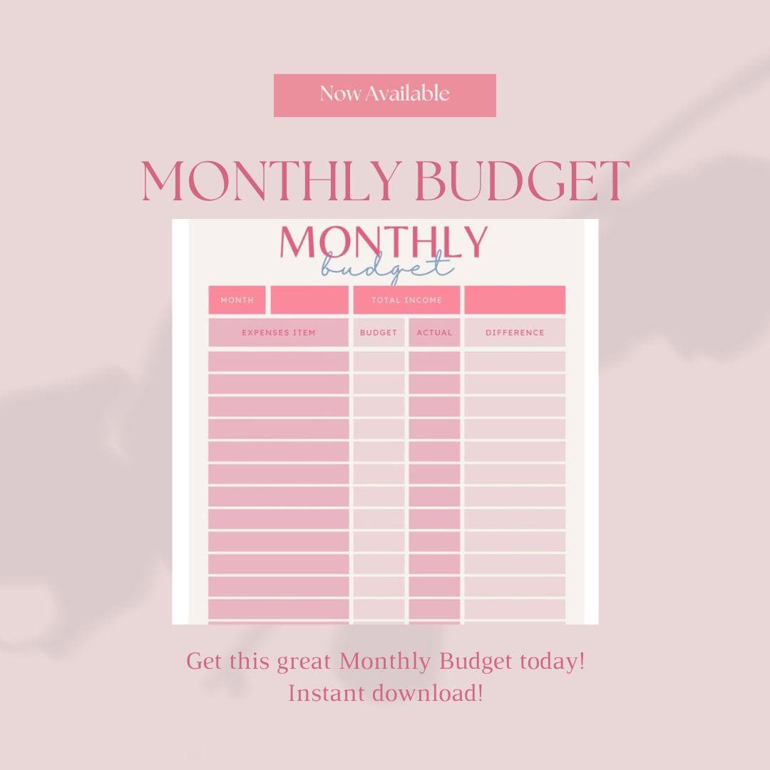 Pink Monthly Budget- Simple Monthly Digital/printable Budget Tracker - Etsy