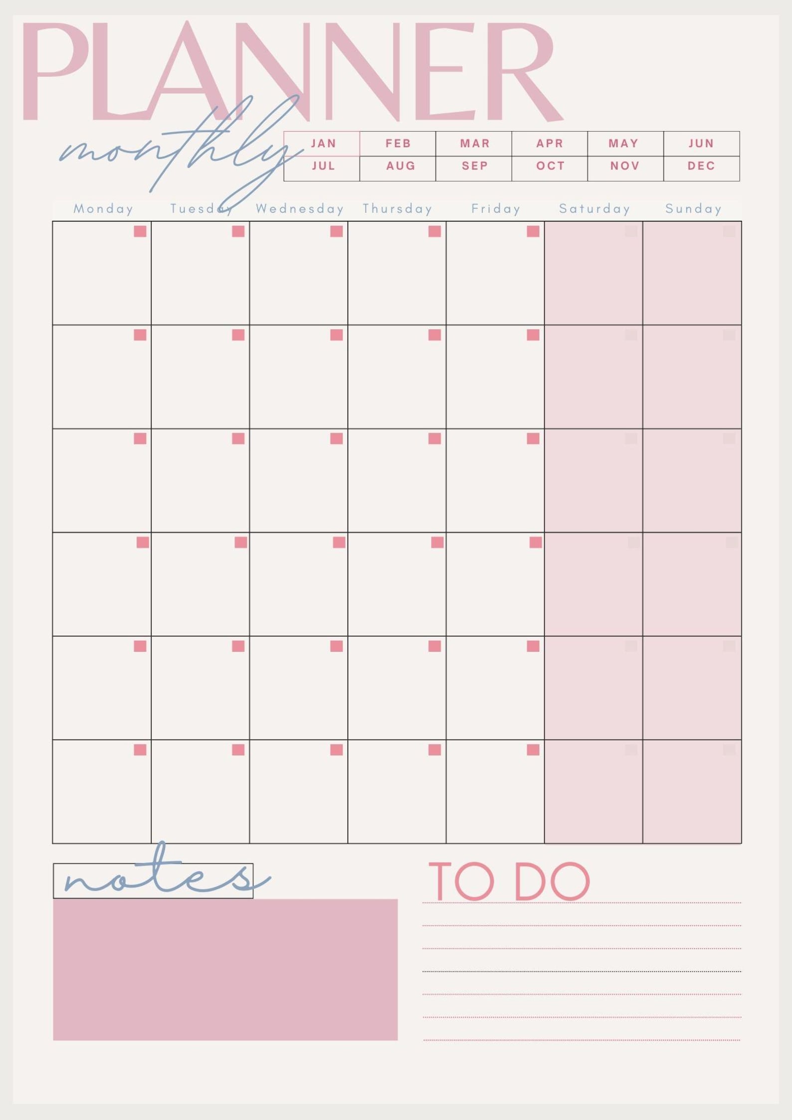 Pink Monthly Planner - Simple Monthly Digital/printable Planner - Etsy