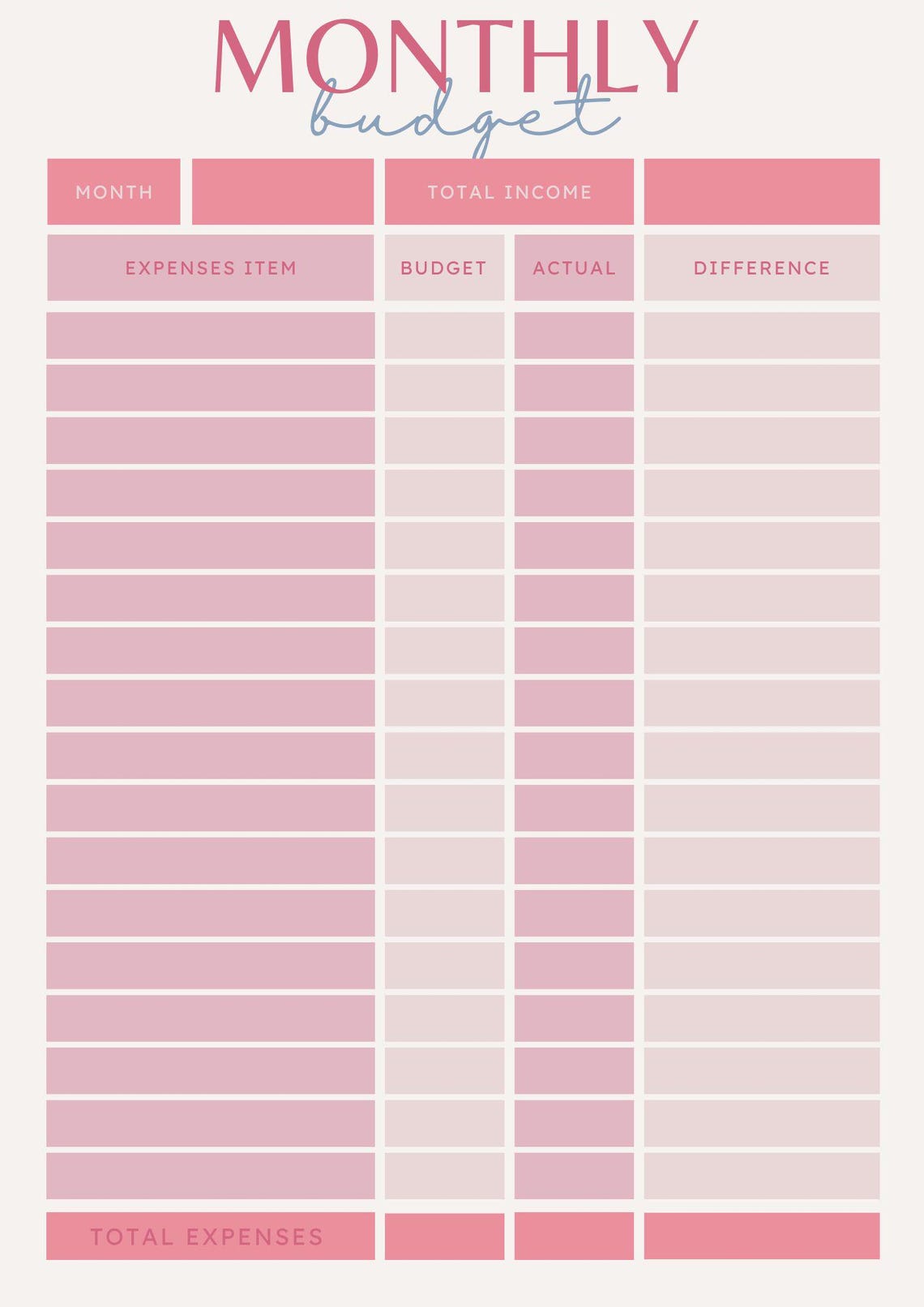 Pink Monthly Budget- Simple Monthly Digital/printable Budget Tracker - Etsy