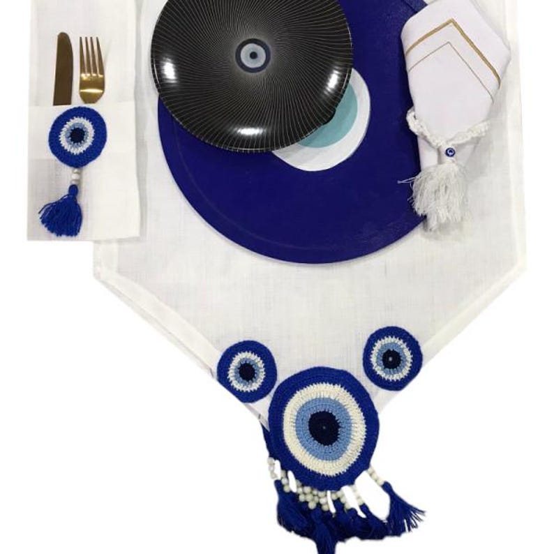 Handmade Crochet Nazar Runner & Table Runner 50x150 Cm With Beaded ...