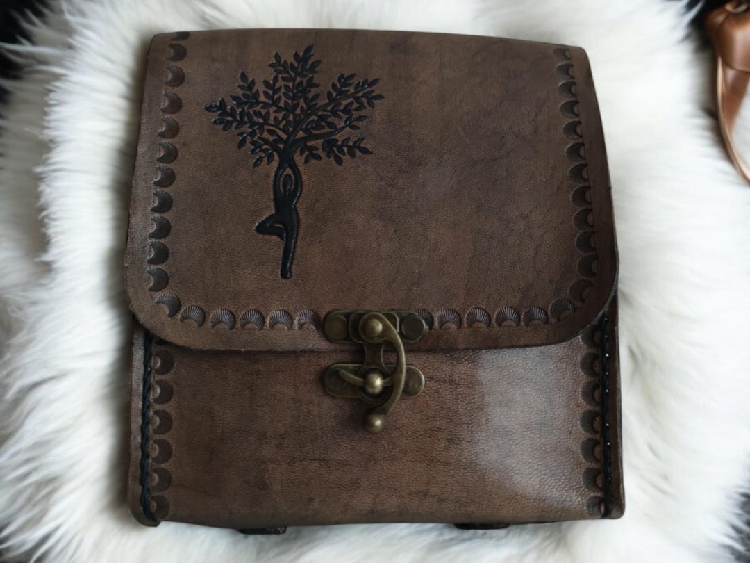 Handcrafted Genuine Leather Tree of Life Bag Tattoo and Hand-painted ...