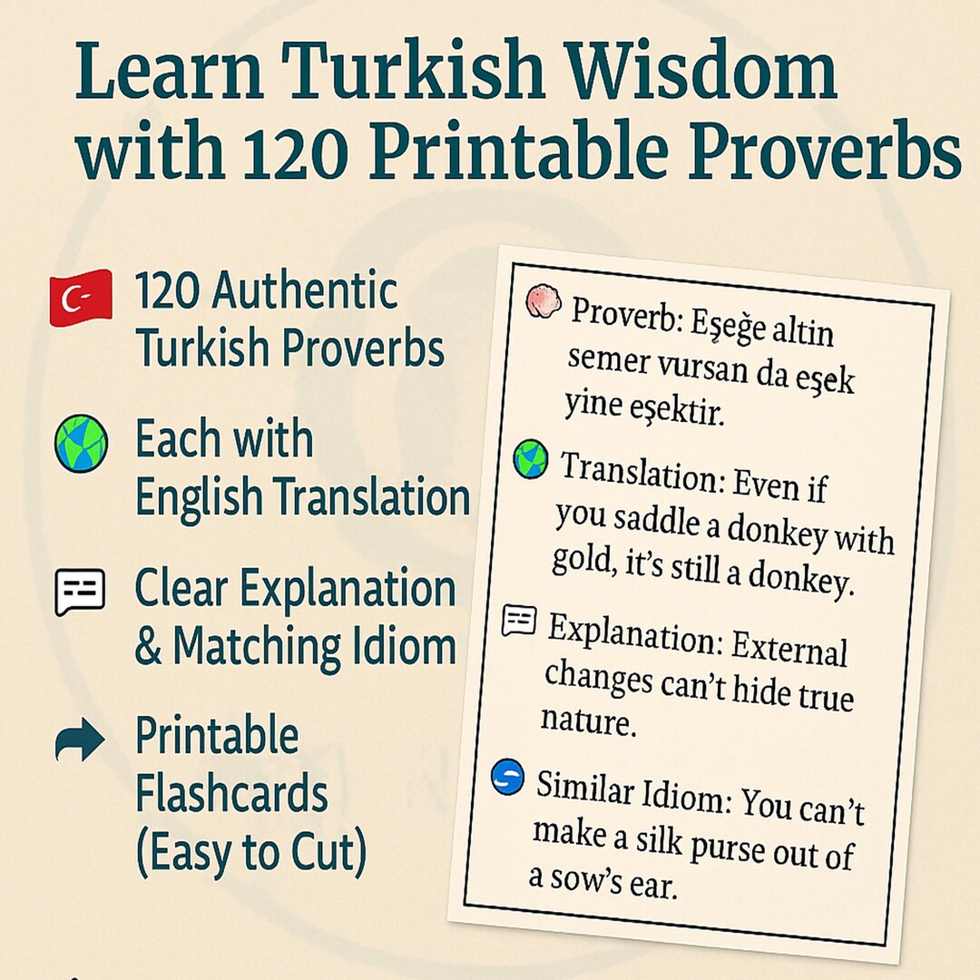 Turkish Proverbs Printable Flashcards – Fun Language Learning Game for ...