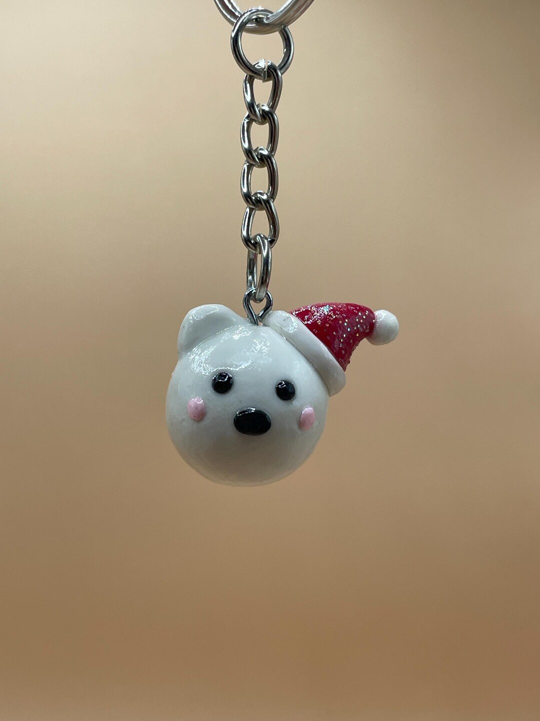 Polar Bear Keychain Polymer Clay Key Ring With Santa Hat Stocking ...