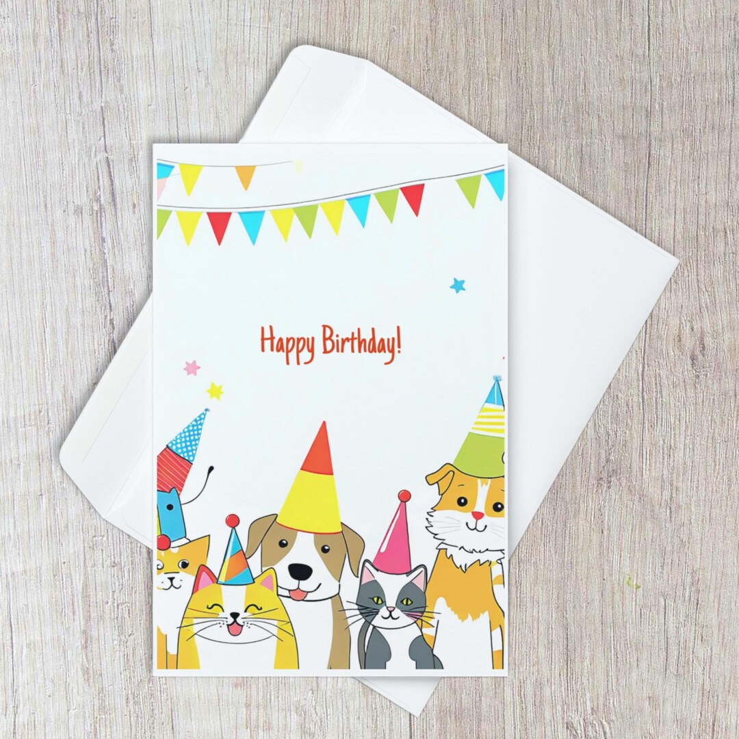 Cute Dog and Cat Birthday Card Personalized Animal-themed Greeting for ...