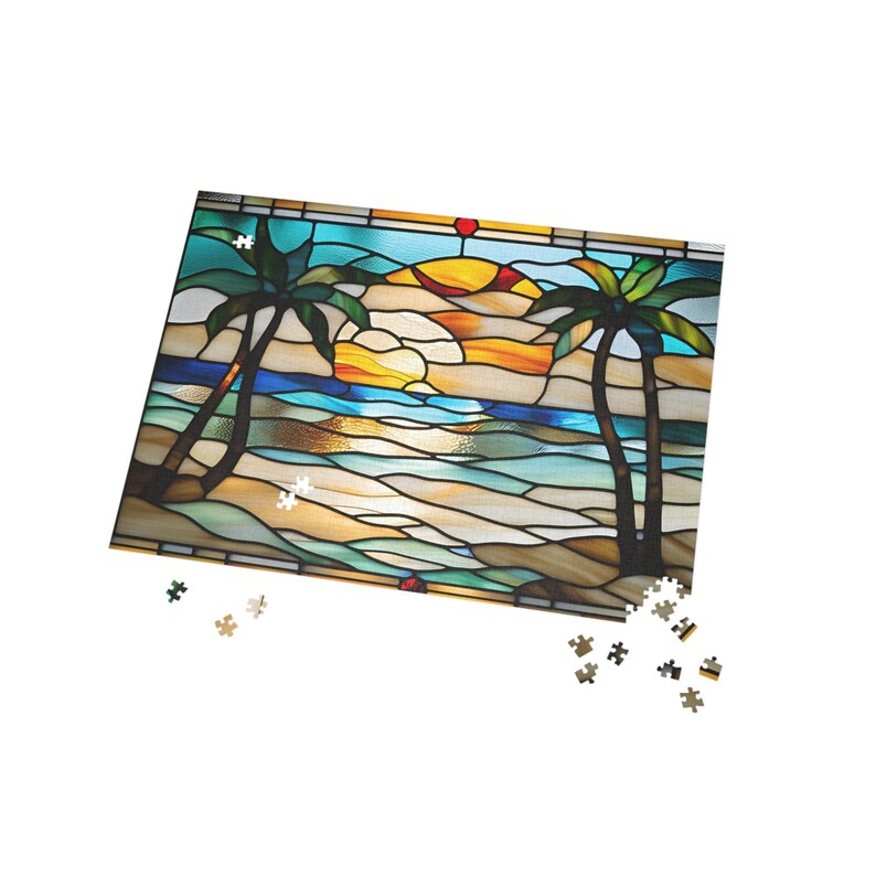 Puzzle, Beach Stained Glass Design, Jigsaw Game, 110 252 520 1014 ...