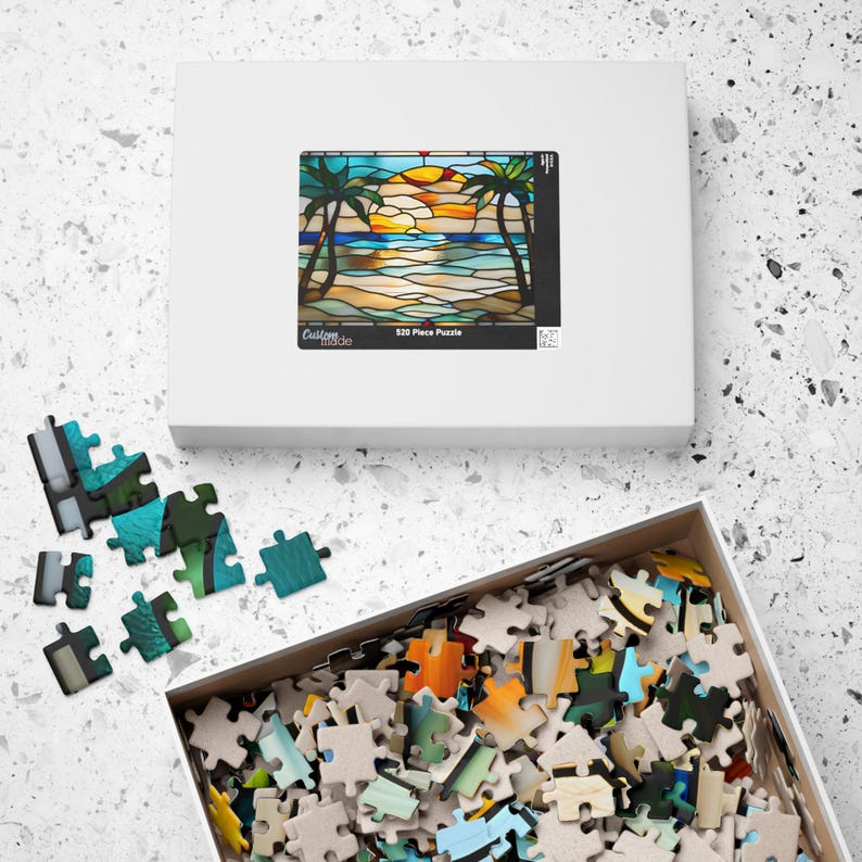 Puzzle, Beach Stained Glass Design, Jigsaw Game, 110 252 520 1014 ...