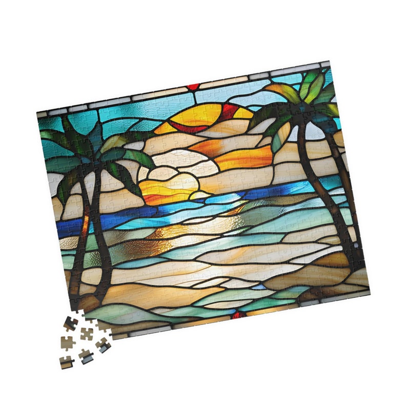 Puzzle, Beach Stained Glass Design, Jigsaw Game, 110 252 520 1014 ...