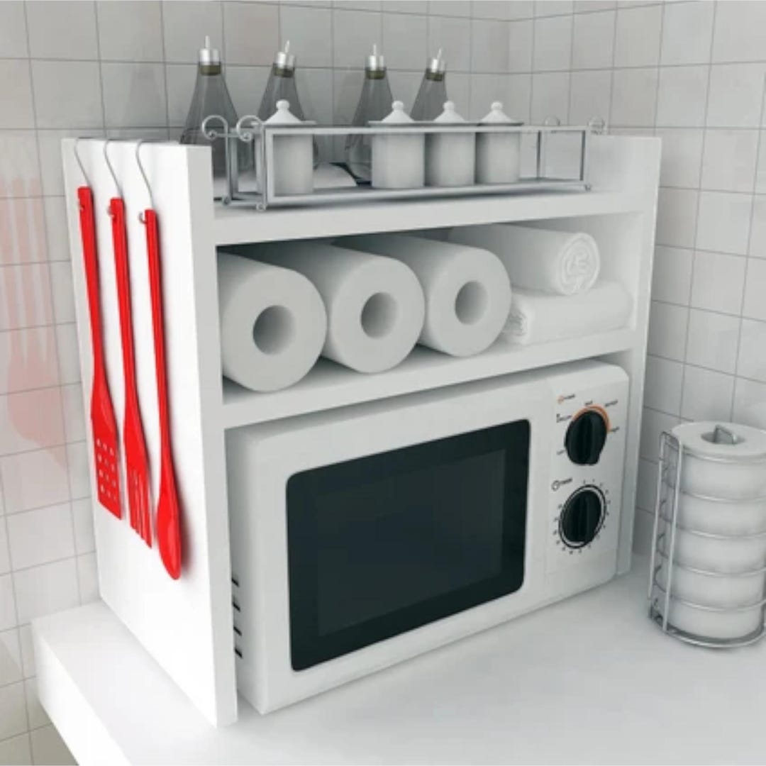 Kitchen Countertop Microwave Shelf Organizer – Adjustable Storage Rack ...