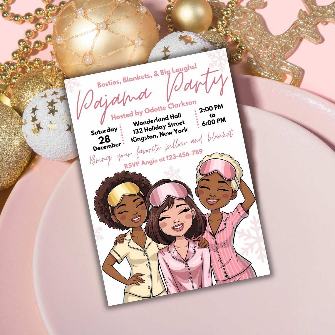 Girls Pajama Party Invitation, Girls Sleepover Invite, Slumber Birthday ...
