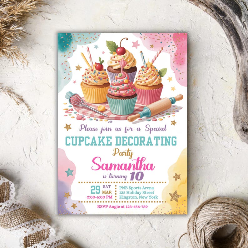 Editable Cupcake Decorating Birthday Invitation, Girls Baking Party ...