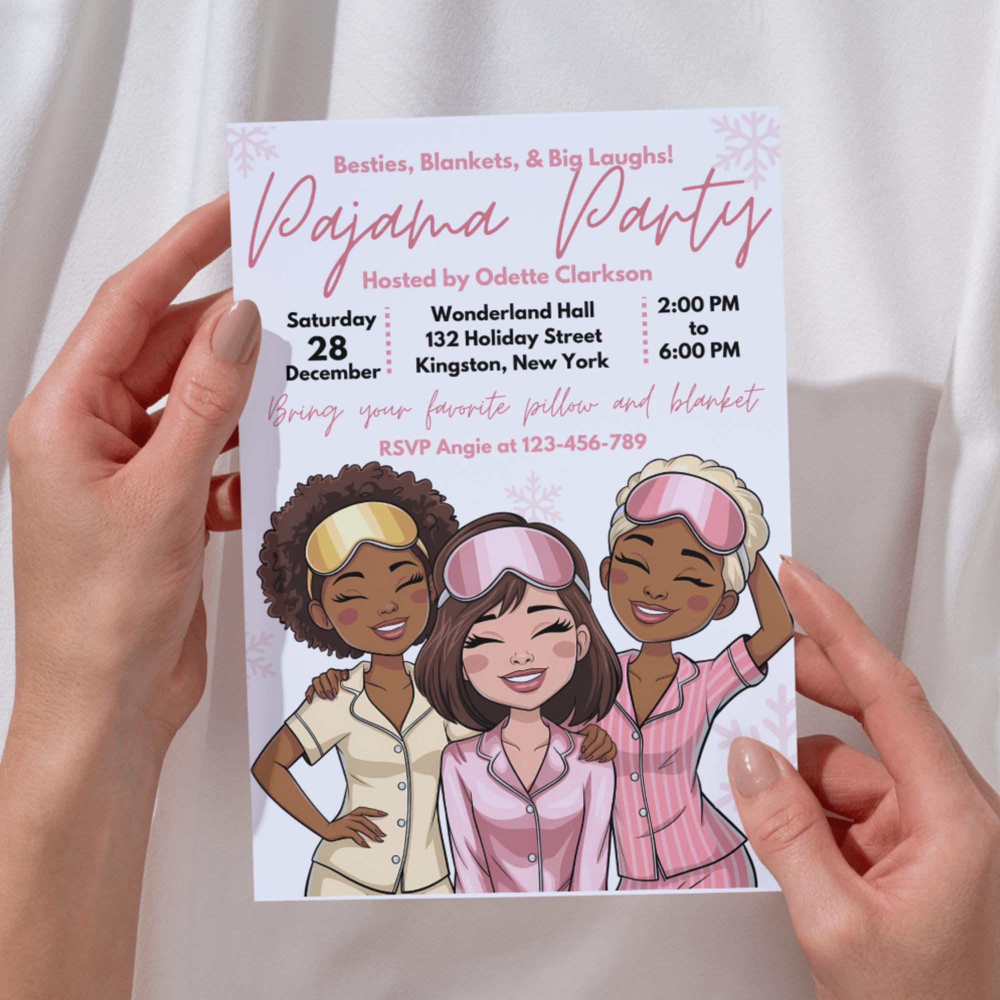 Girls Pajama Party Invitation, Girls Sleepover Invite, Slumber Birthday ...