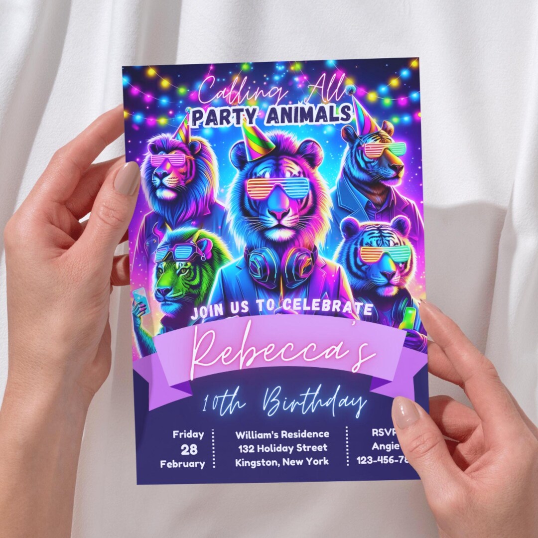 Editable Party Animals Invitation, Wild Animals Birthday Party ...