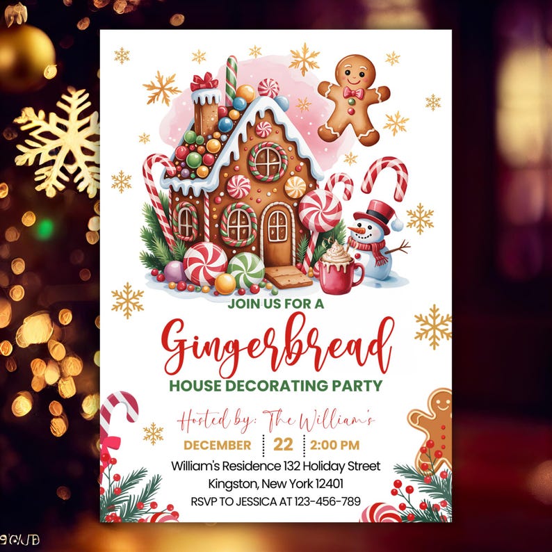 Editable Gingerbread House Decorating Party Invitation, Christmas Canva ...
