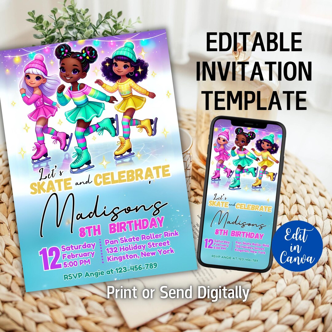 Roller Skate Birthday Party Invitation, Skating Rink Birthday Party ...