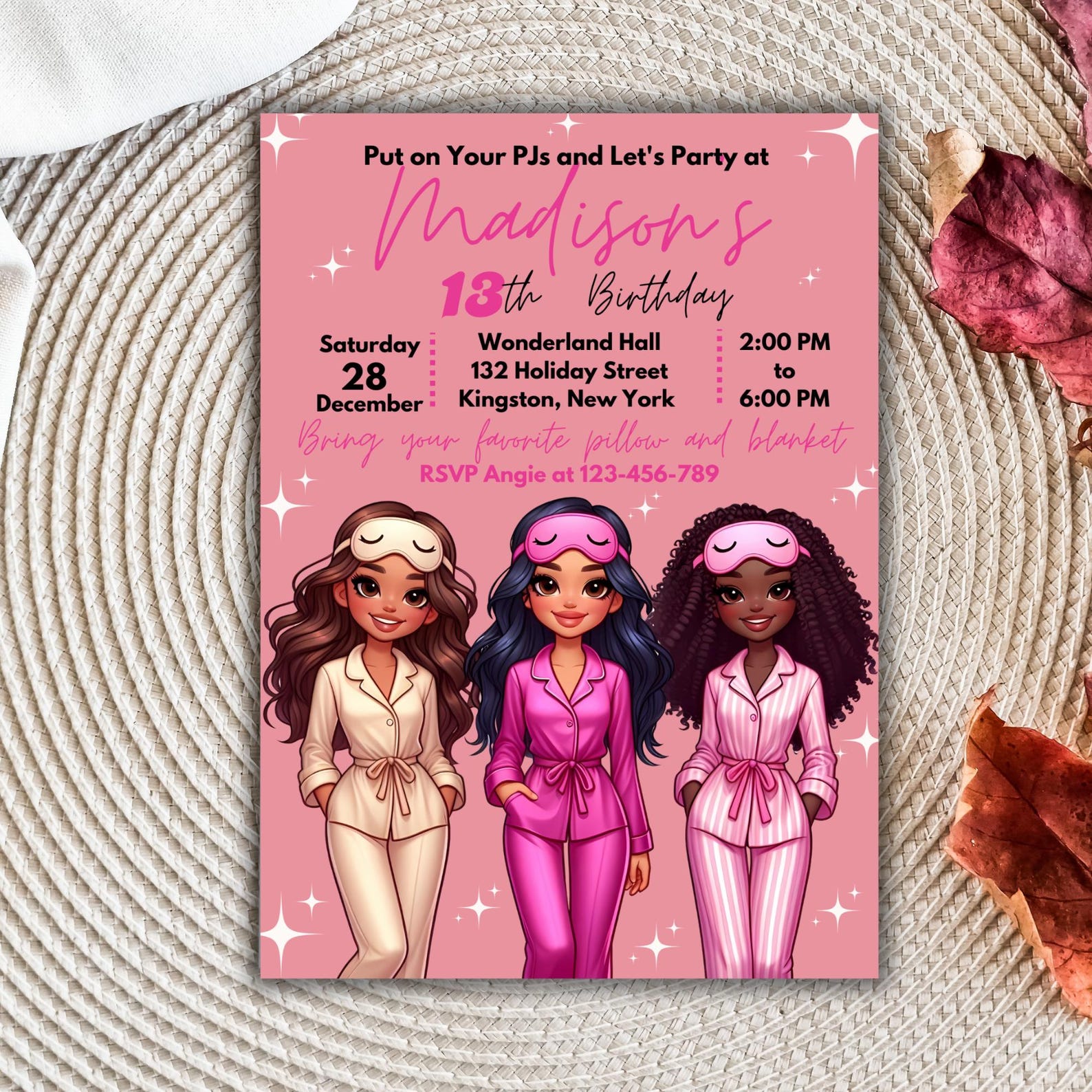 Editable Pajama Birthday Party Invitation: Girls Sleepover, Slumber ...