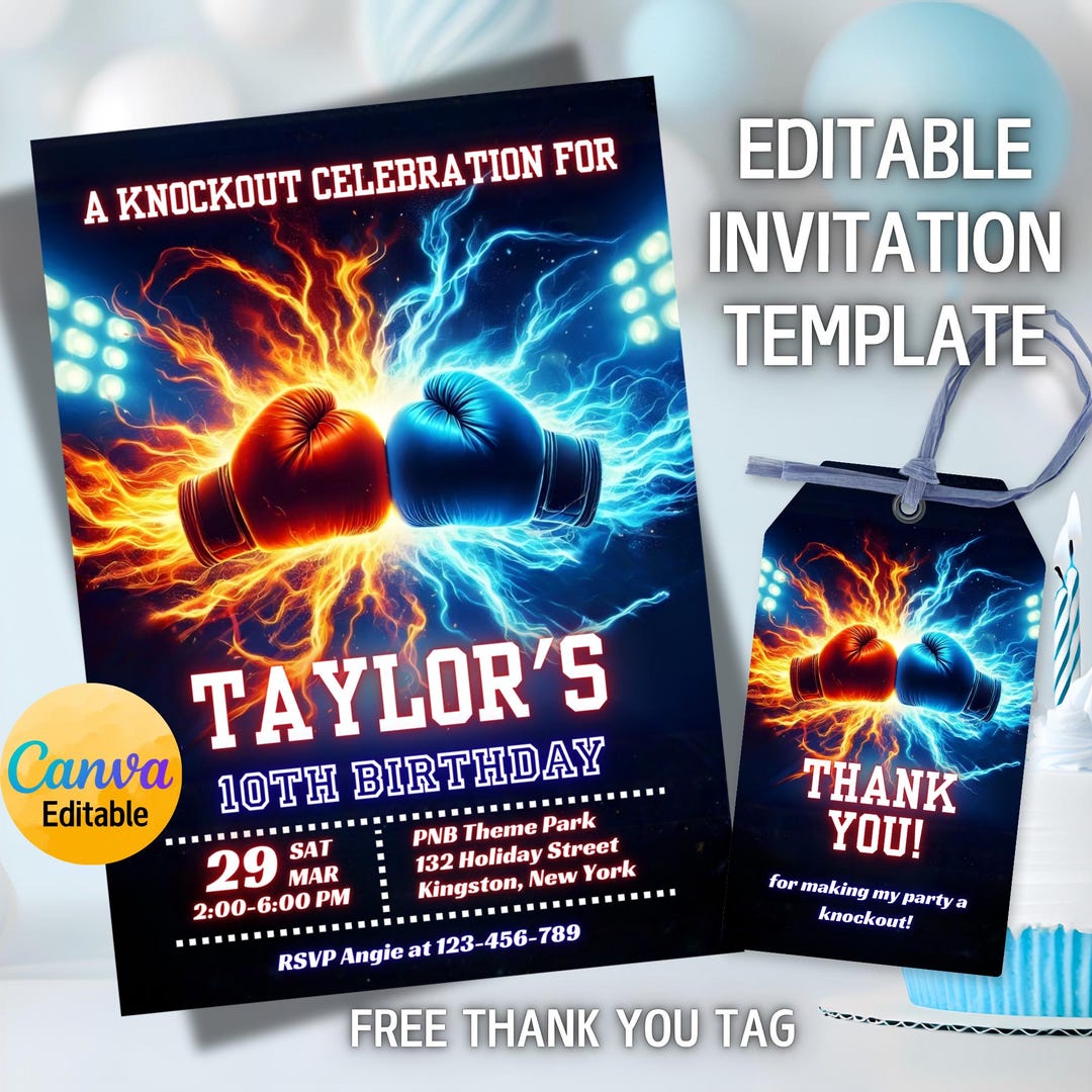 Boxing Birthday Invitation, Knockout Party, Editable Canva Template ...
