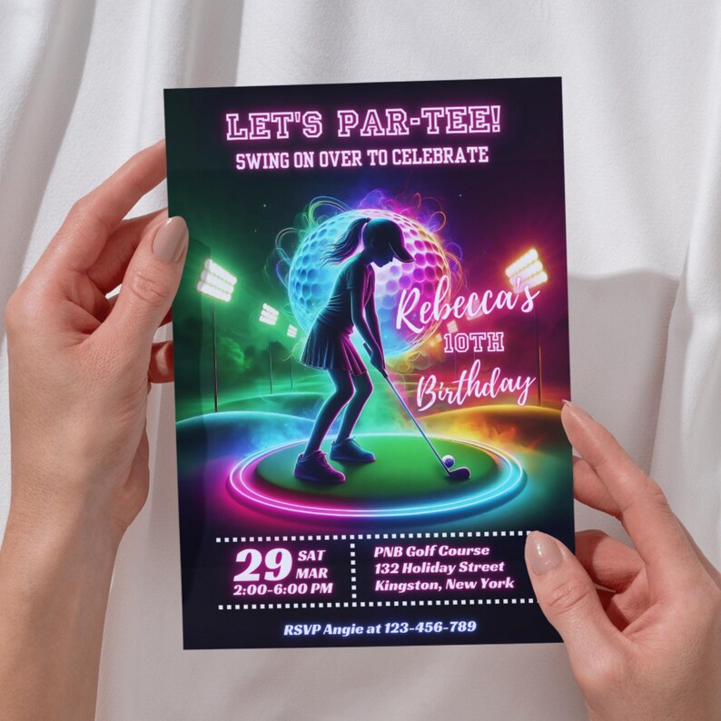 Editable Girls Mini Golf Birthday Invitation, Top Golf Party Invitation ...