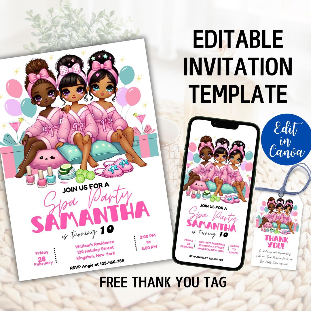 Spa Party Invitation, Pamper Spa Birthday Invitation for Girls, Glam ...