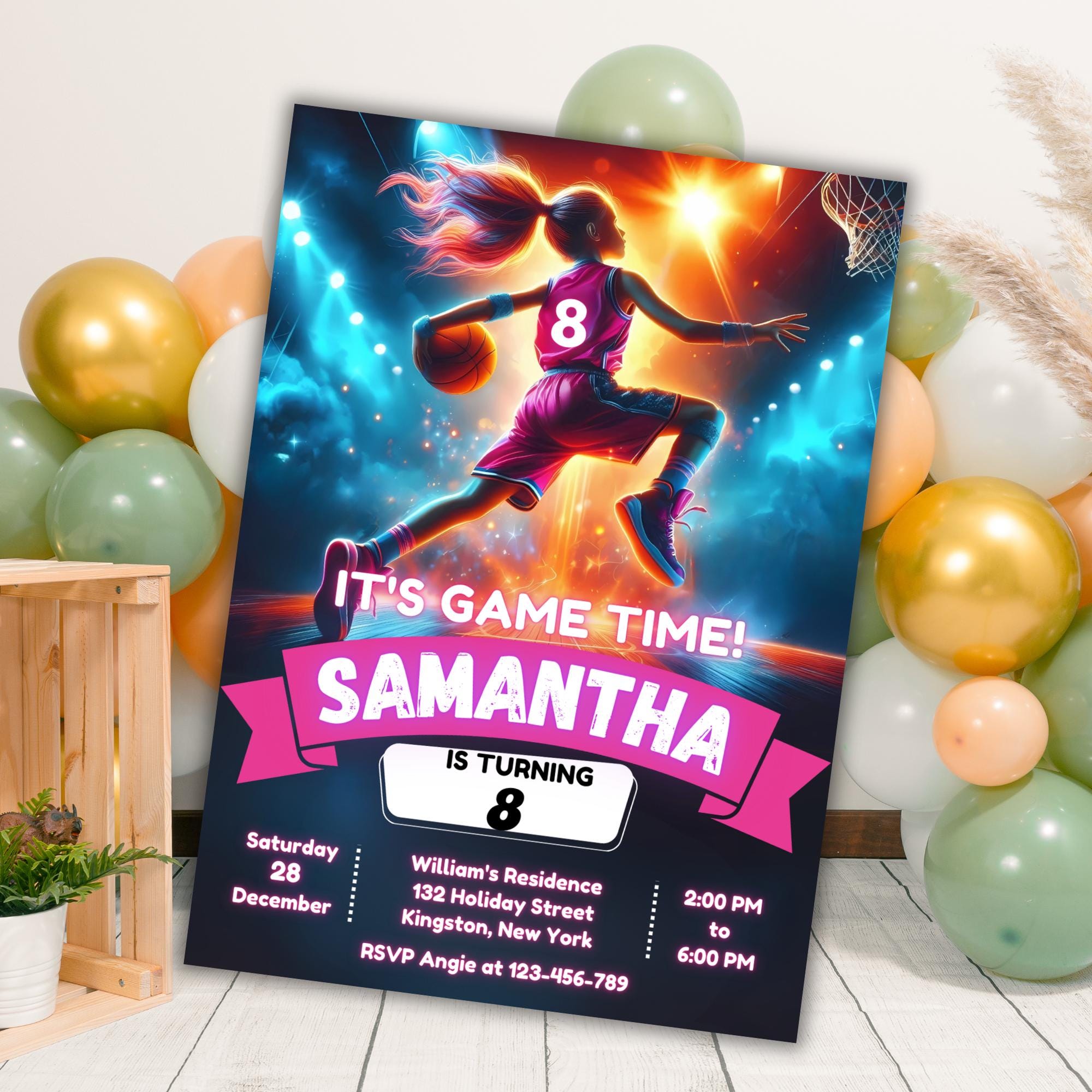 Editable Girls Basketball Birthday Invitation, Slam Dunk Party, Sports ...