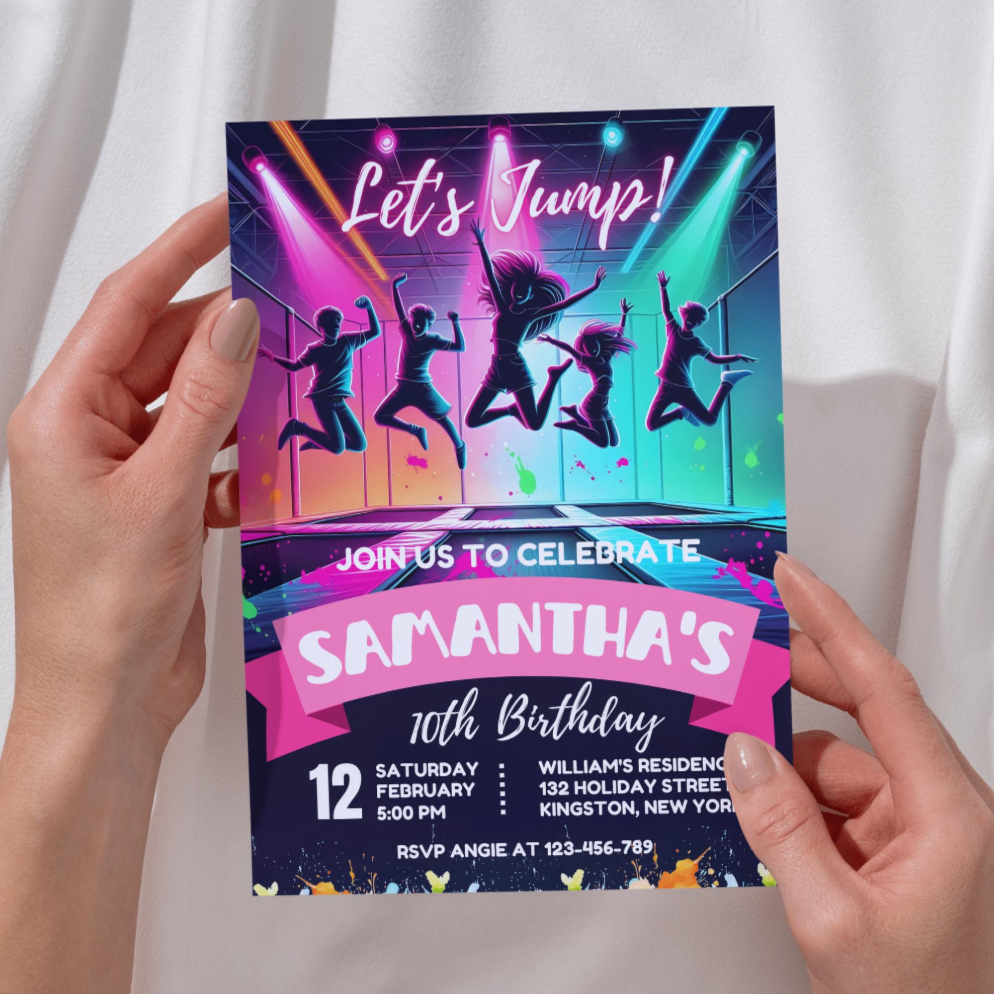 Editable Trampoline Birthday Invitation, Trampoline Park Party, Jump ...