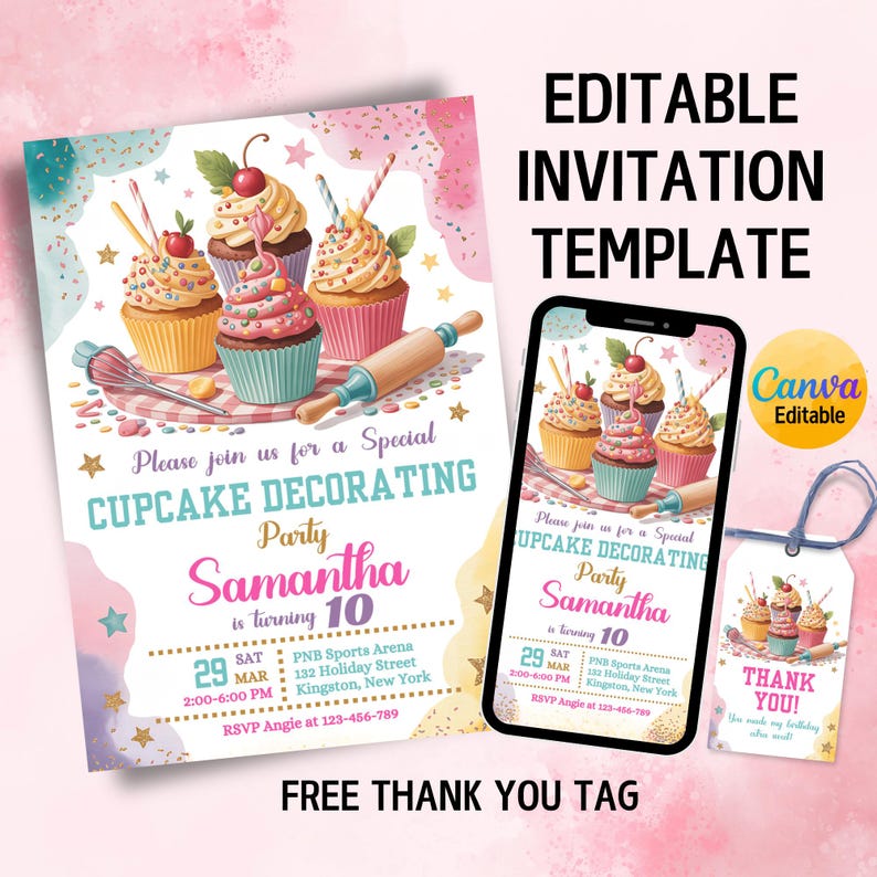 Editable Cupcake Decorating Birthday Invitation, Girls Baking Party ...