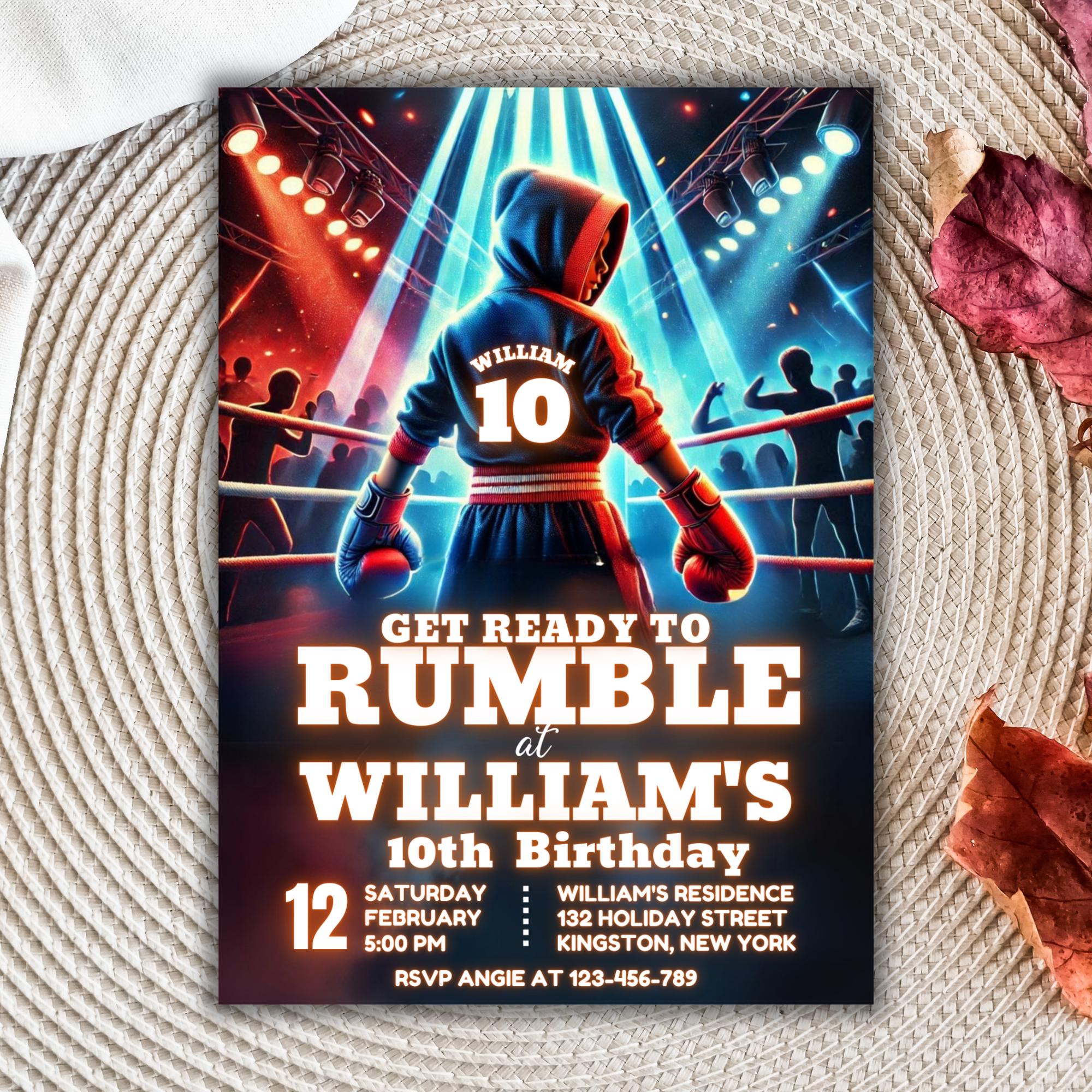 Editable Boxing Birthday Invitation, Sports Theme Party Invite, Tween ...