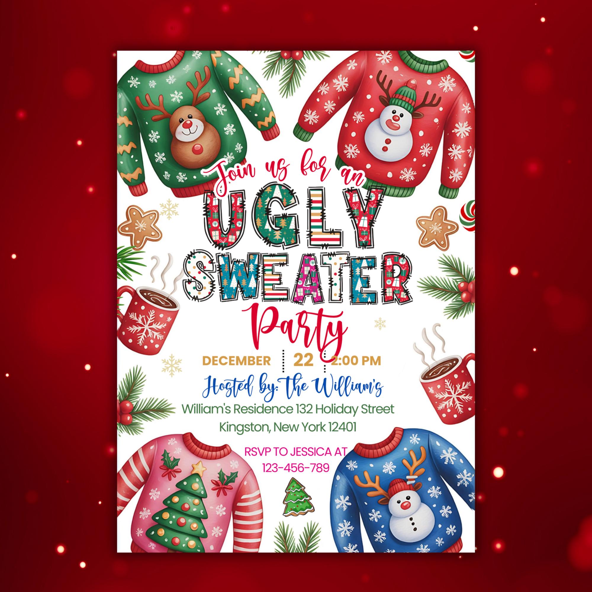 Ugly Sweater Christmas Party Invitation: Editable Canva Template ...