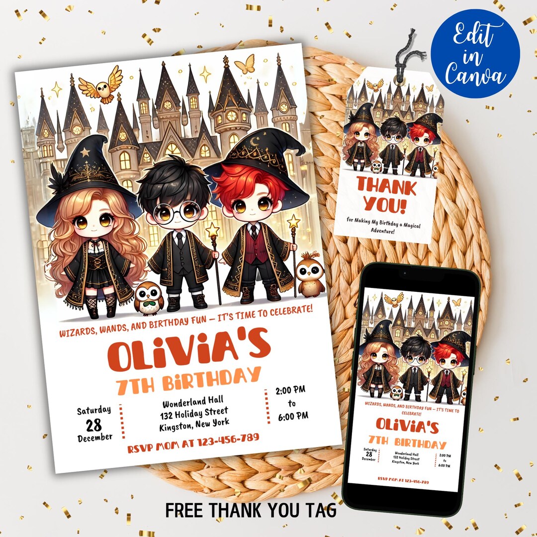 Wizard Birthday Invitation, Witch Birthday Party Invite, Wizard School ...