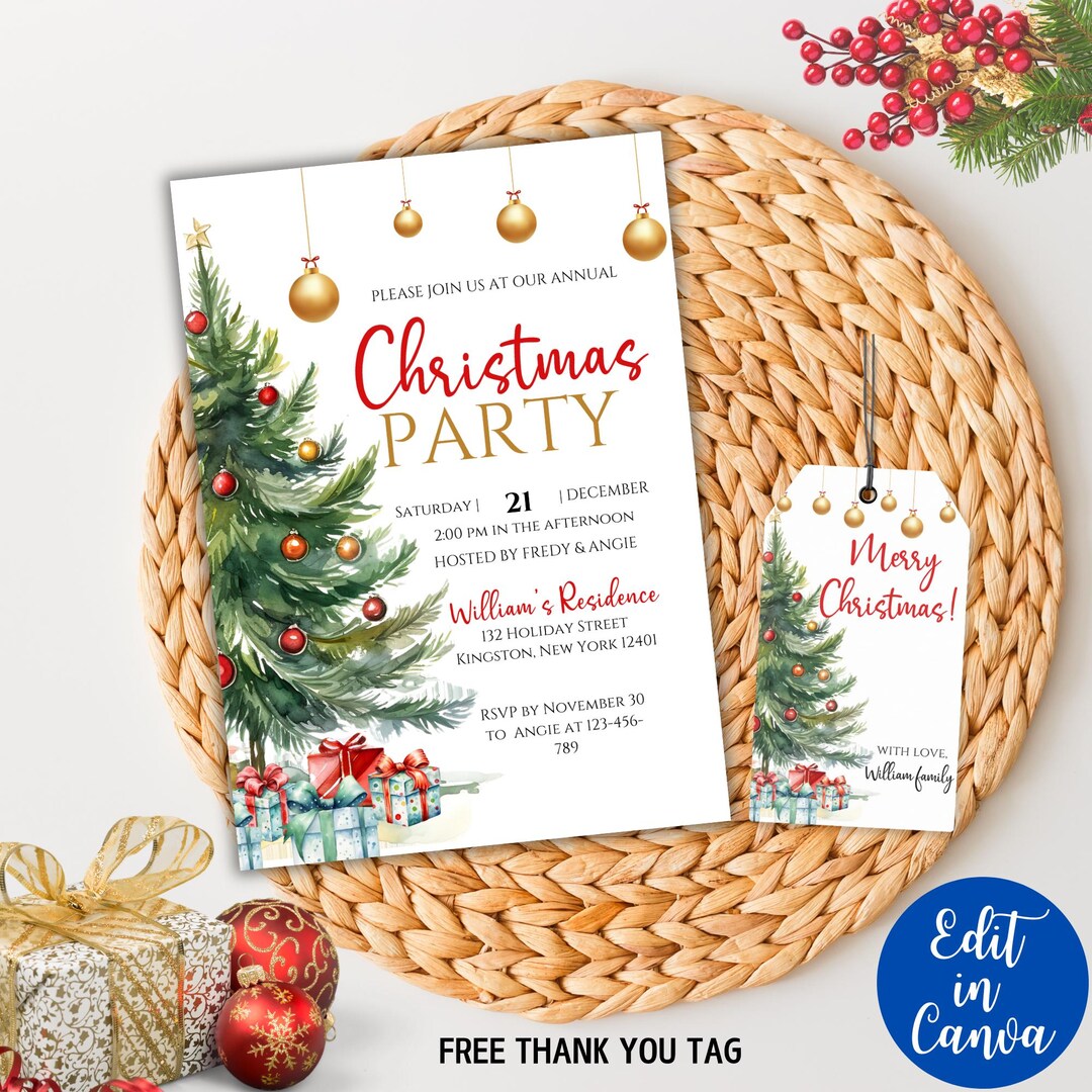 Editable Christmas Tree Party Invitation, Christmas Party Invites ...