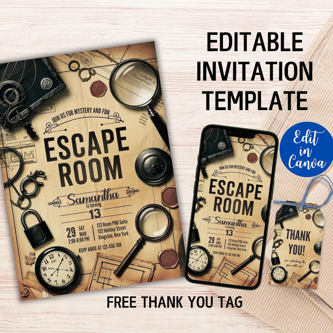 Editable Escape Room Birthday Invitation, Teens Mystery Party ...