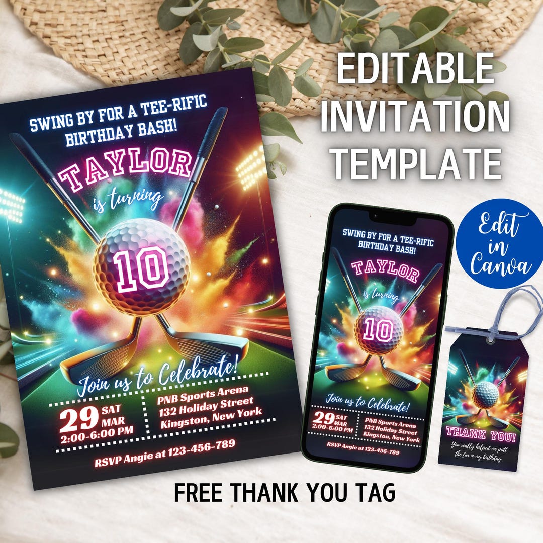 Editable Mini Golf Birthday Invitation, Top Golf Party Invites, Golf ...