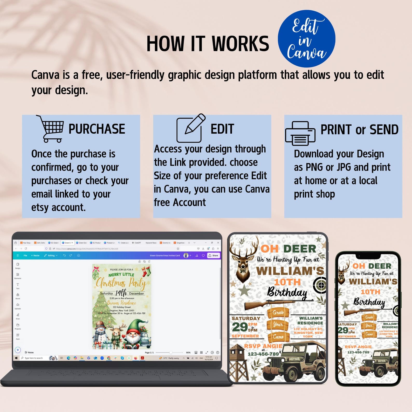 Camo Hunting Birthday Invitation: Editable Deer Hunter Party (canva ...