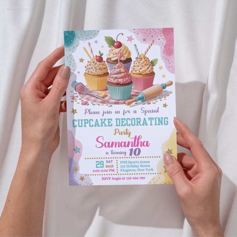 Editable Cupcake Decorating Birthday Invitation, Girls Baking Party ...