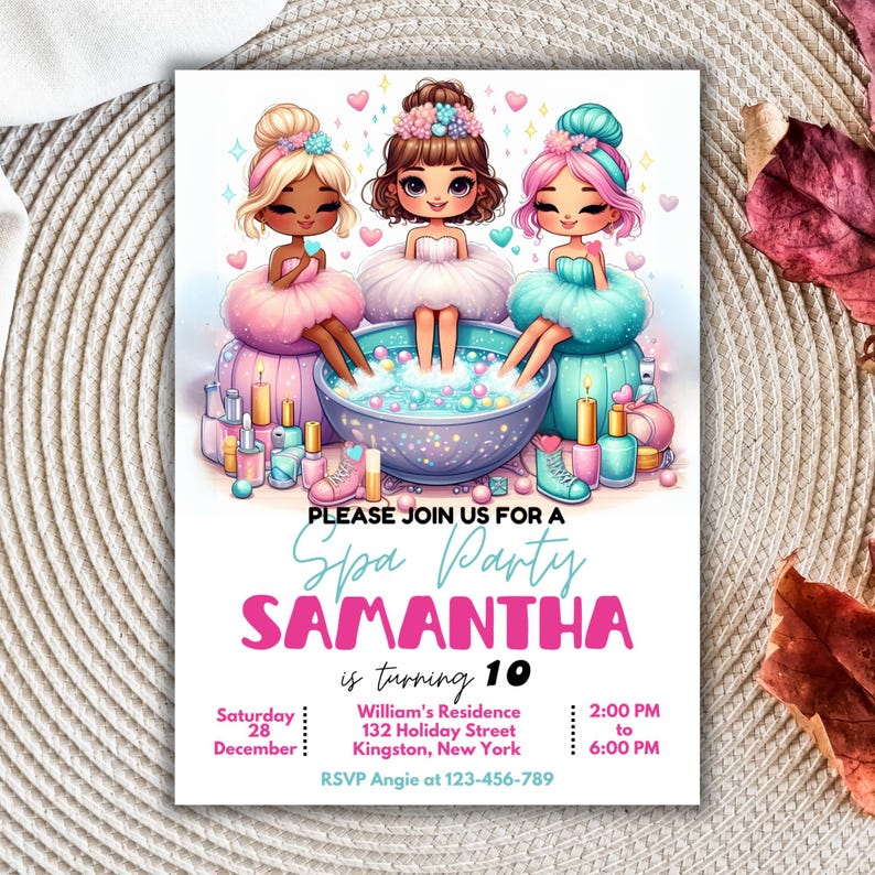 Editable Pamper Girls Spa Birthday Party Invitation, Girls Sleepover ...