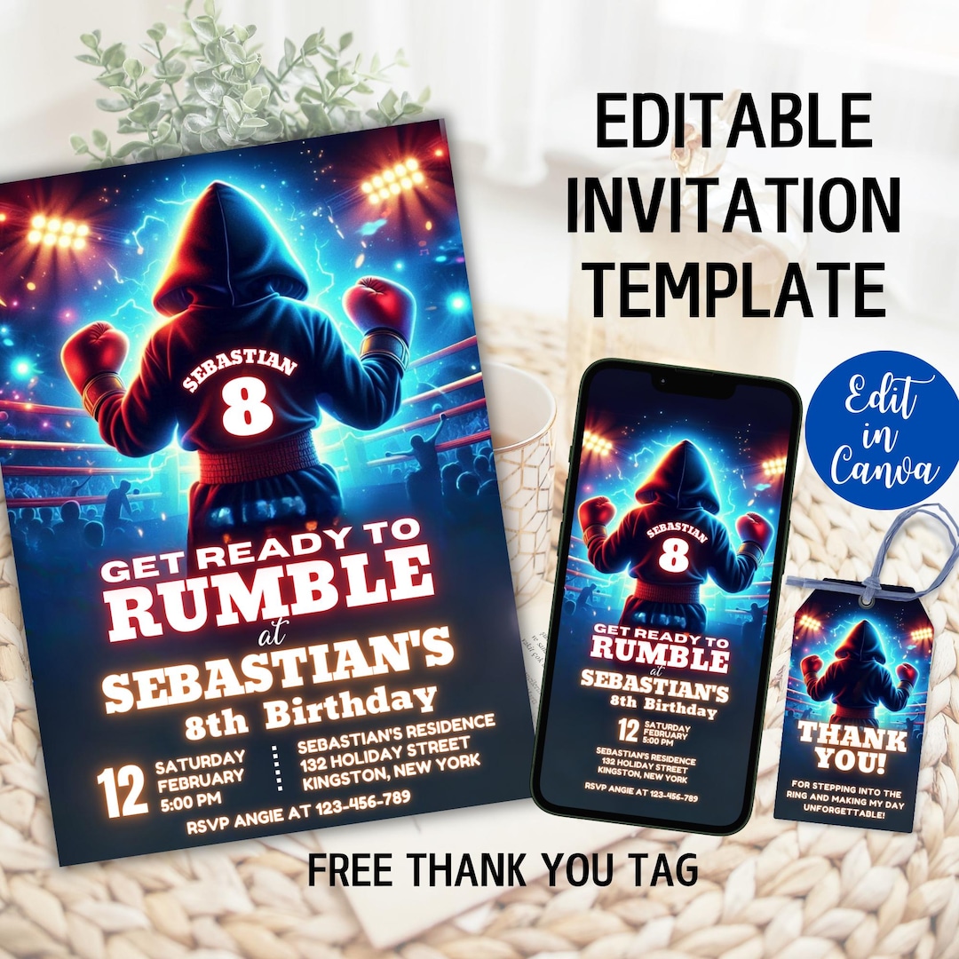 Editable Boxing Birthday Invitation, Boxing Party Invite for Boys ...