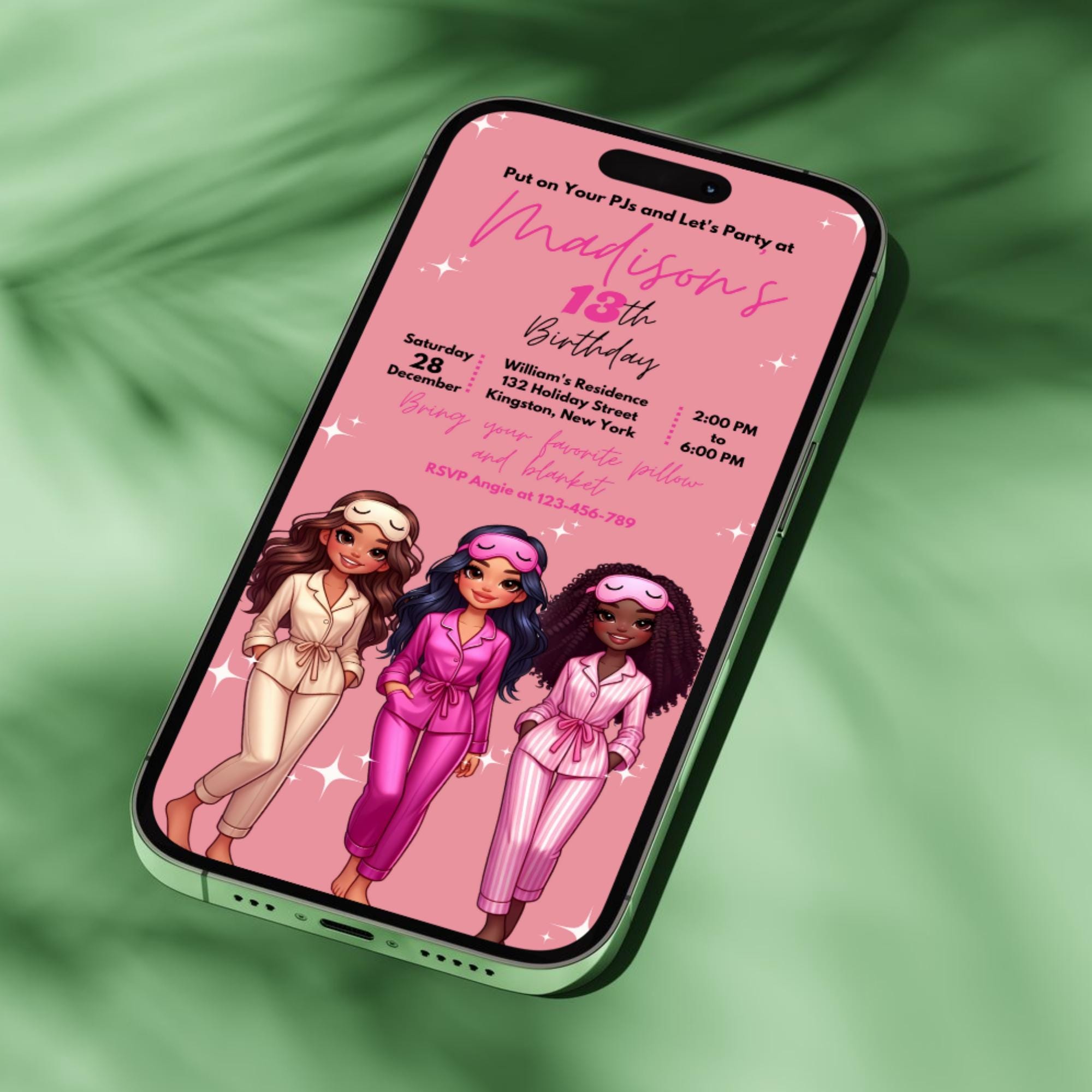 Editable Pajama Birthday Party Invitation: Girls Sleepover, Slumber ...