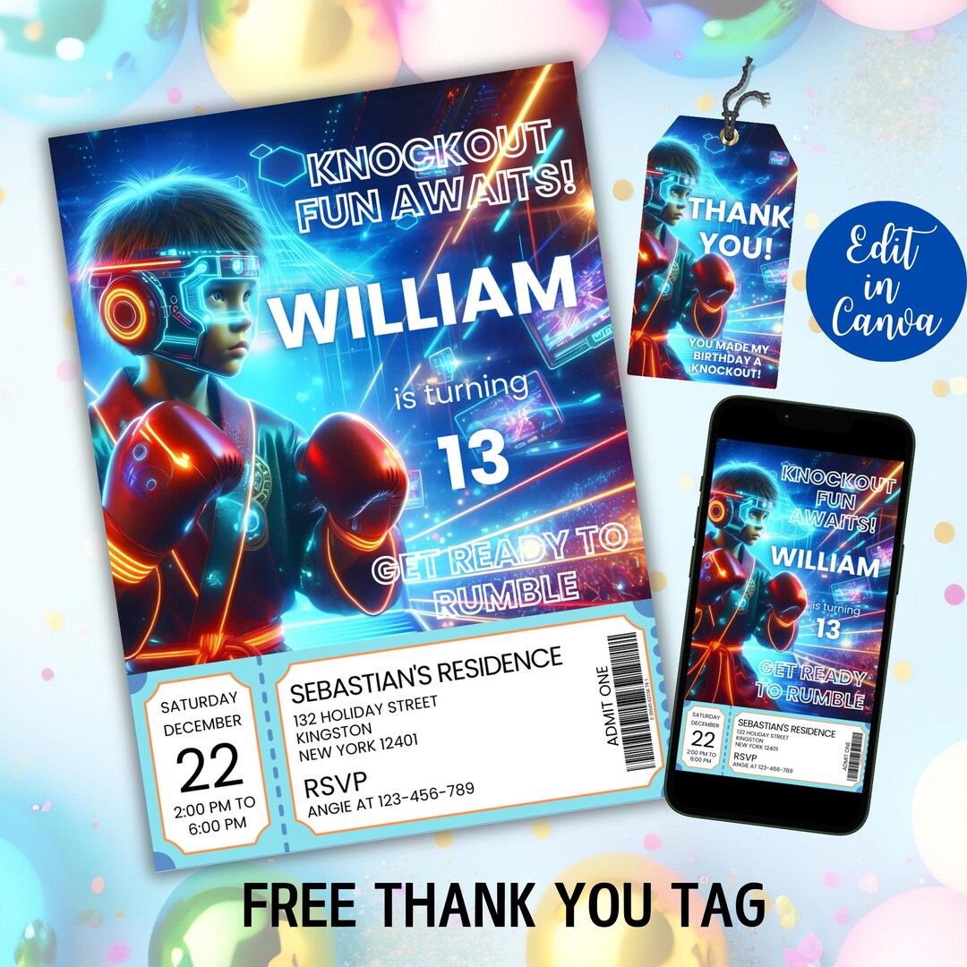 Boxing Birthday Party Invitation, Boxing Ticket Invitation, Sports ...