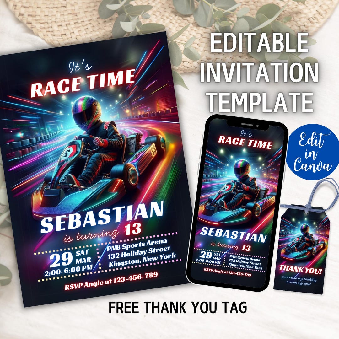 Go Kart Birthday Invitation: Karting Party Invite, Racing Party ...