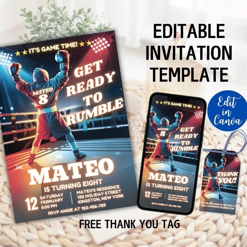 Editable Boxing Birthday Invitation, Boxing Invite for Boys, Knockout ...