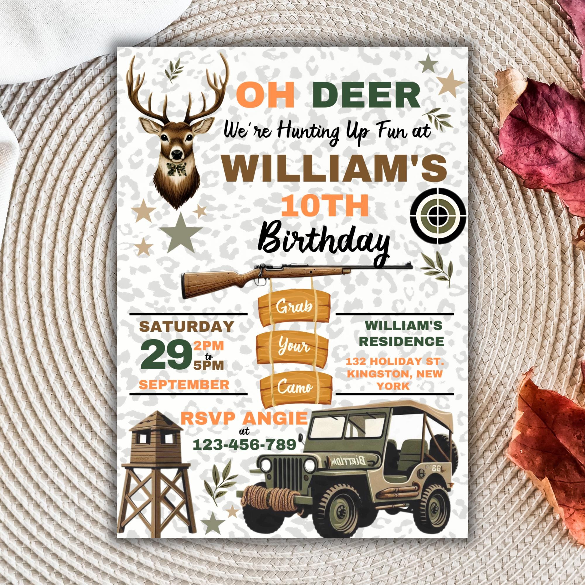 Camo Hunting Birthday Invitation: Editable Deer Hunter Party (canva ...