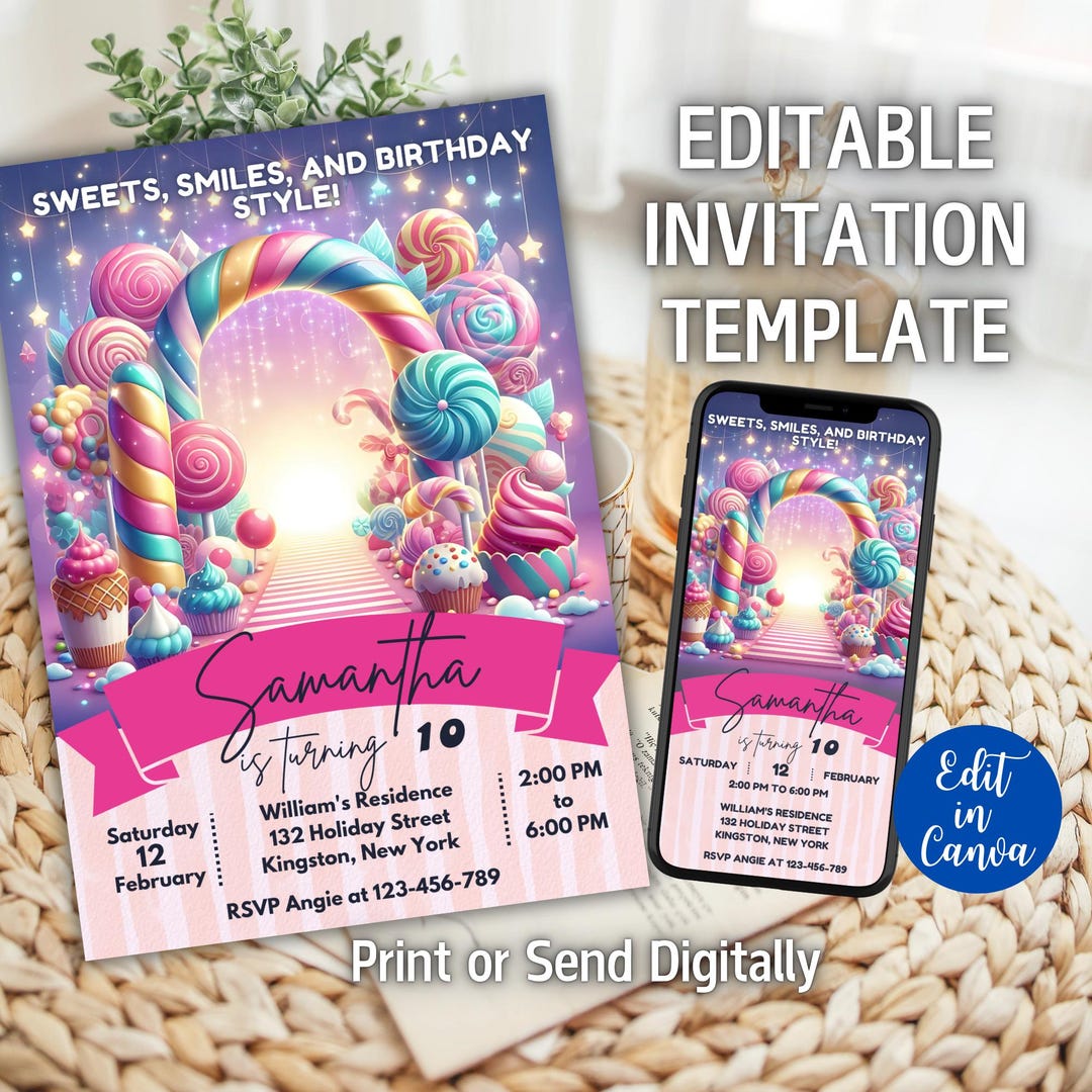 Editable Sweets Birthday Invitation, Candyland Party Invitation for ...