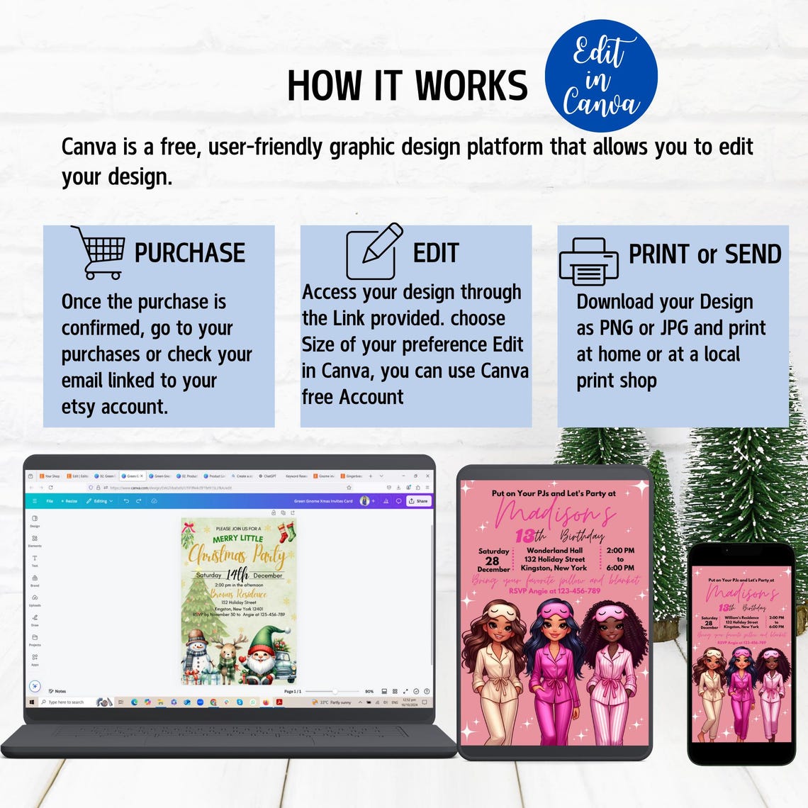 Editable Pajama Birthday Party Invitation: Girls Sleepover, Slumber ...