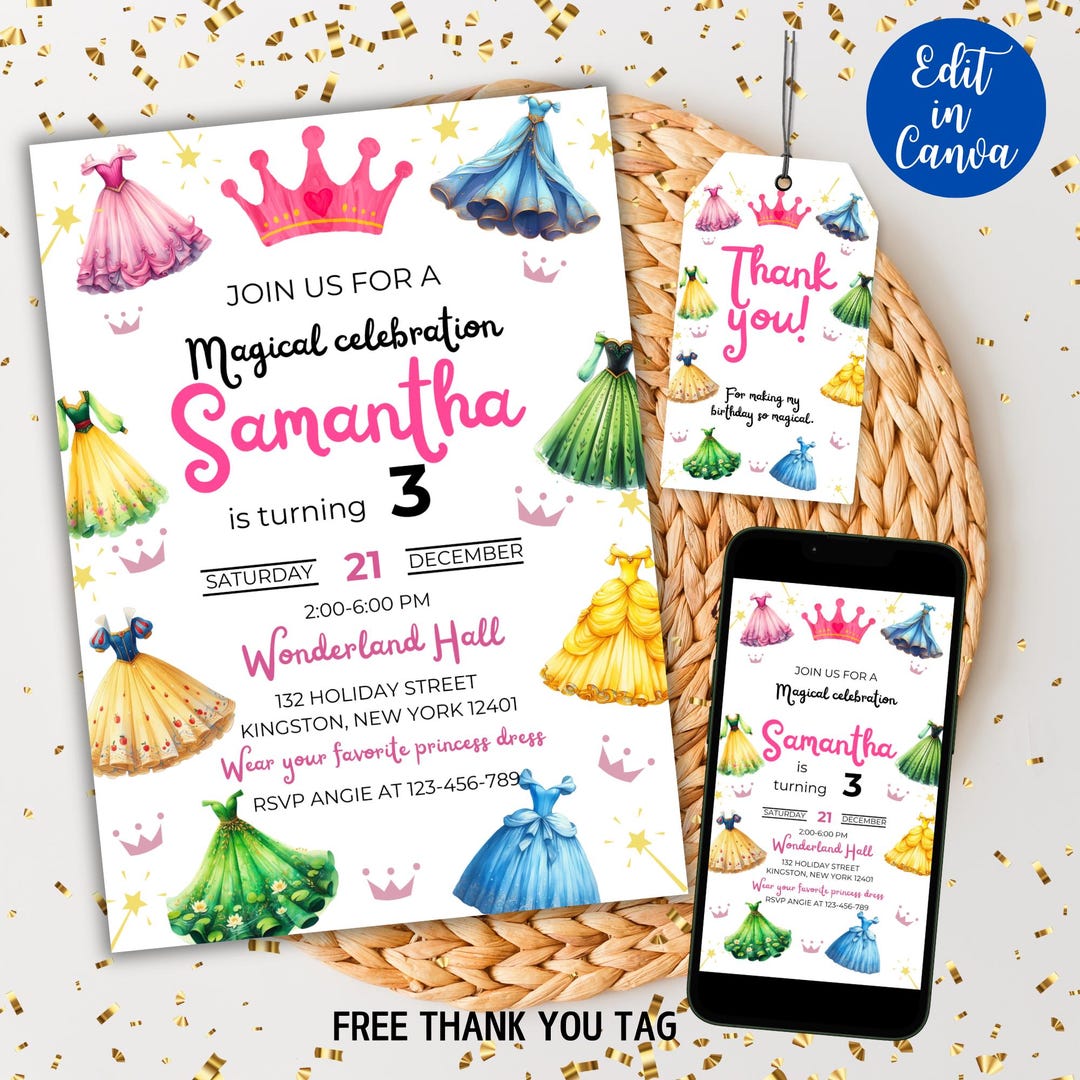 Editable Princess Dress to Impress Invitation, Princess Party ...