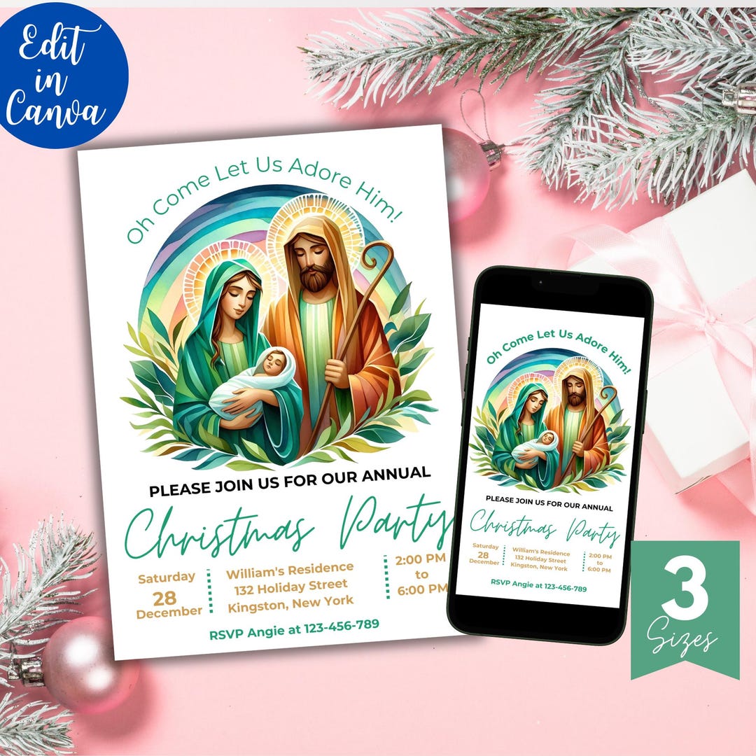 Editable Christmas Party Invitation, Nativity Party Invitation ...
